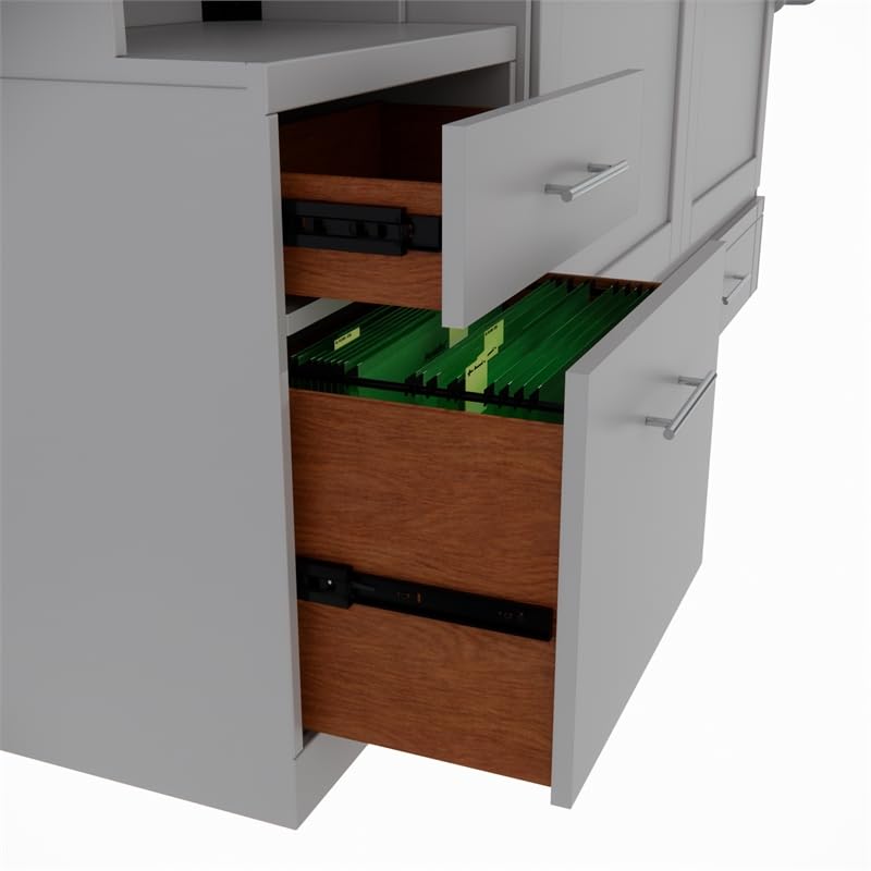 RoomAndLoft Brentwood Queen Contemporary Solid Wood Murphy Wall Bed and Shelf Storage with Drawers in Gray