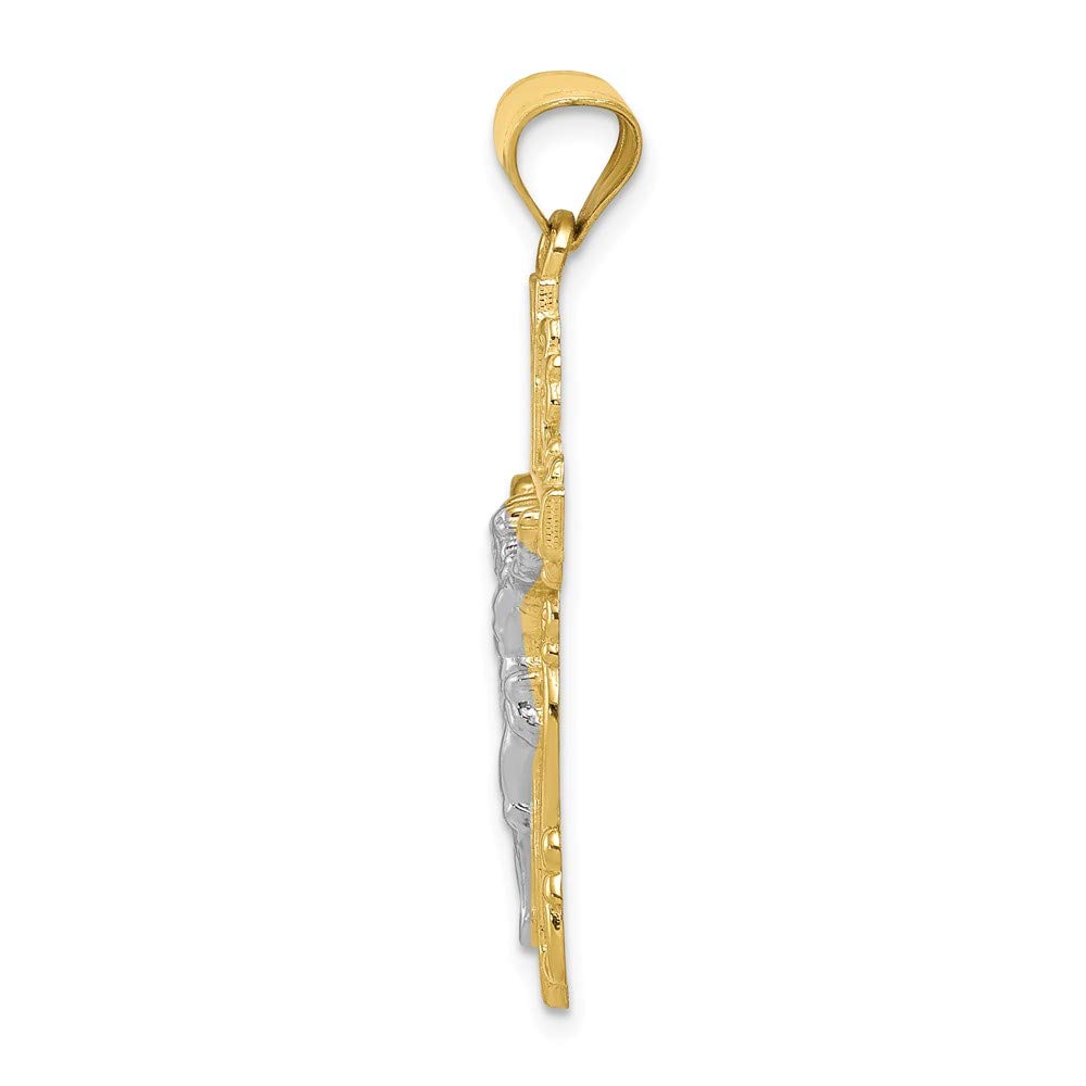 Solid 10k Yellow Gold Two Toned Cross Pendant Crucifix Charm - 35mm x 16mm