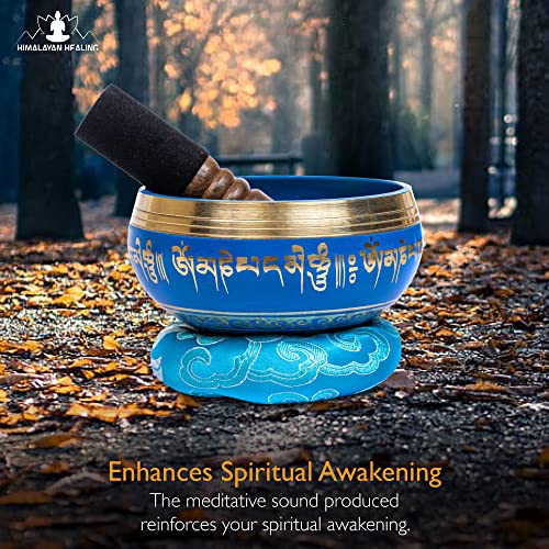 Tibetan Singing Bowls Set 4.2 inch (Blue Throat Chakra) ~ Special portable design suitable for Yoga, Meditation, Sound Healing & Chakra balancing~ (Blue)