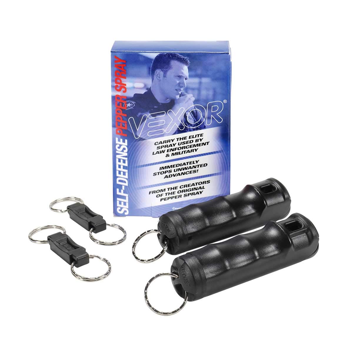 Vexor Police Strength Pepper Spray, (Two Pack) Self-Defense Pepper Spray for Women and Men, Hard Plastic Case and Quick-Release Key Ring for Convenient Protection (Black) - by ZARC International