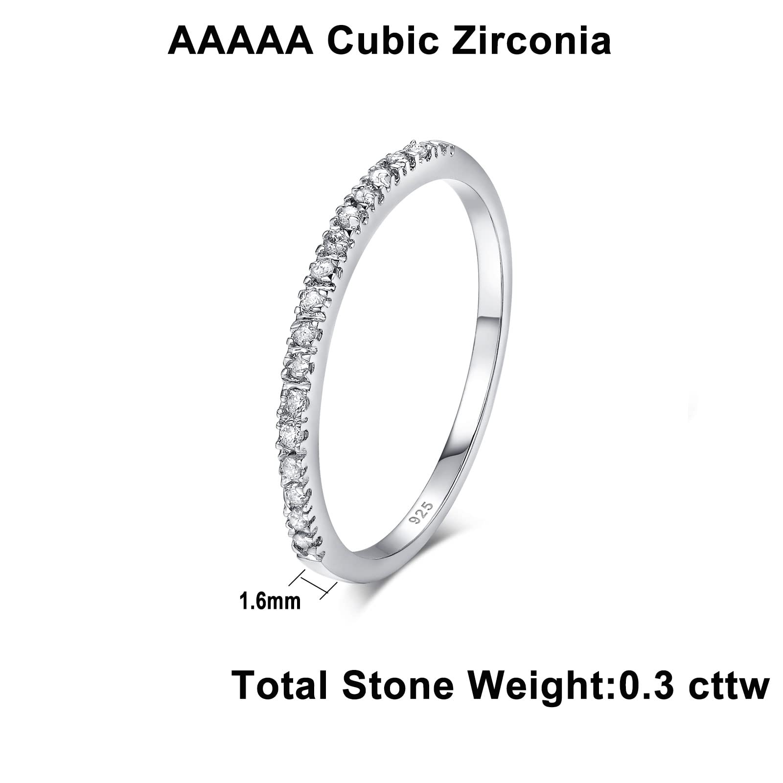 ZENBOTUNG Stackable Wedding Band for Women 925 Sterling Silver AAAAA Cz Promise Rings Eternity Bands Size 7