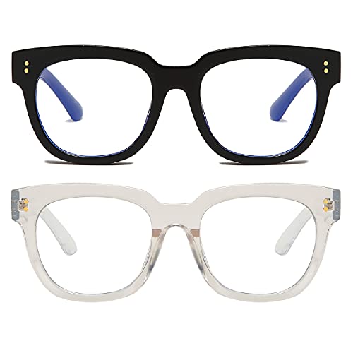 Z&L HOUSE 2 Pack Lightweight Reading Retro Square Eyeglasses Frame Filter Blue Ray Computer Game UV Ray Filter Glasses for Men Women Anti Glare Blue Light Blocking Glasses