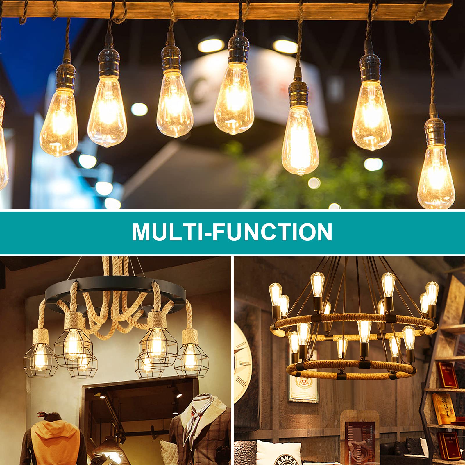 Unicozin Vintage LED Light Bulbs, Dimmable, 6W Equivalent 60W, ST58 Edison LED Bulb, Warm White 2700K, High CRI 95+, E26 Base, LED Filament Bulbs, 4 Count