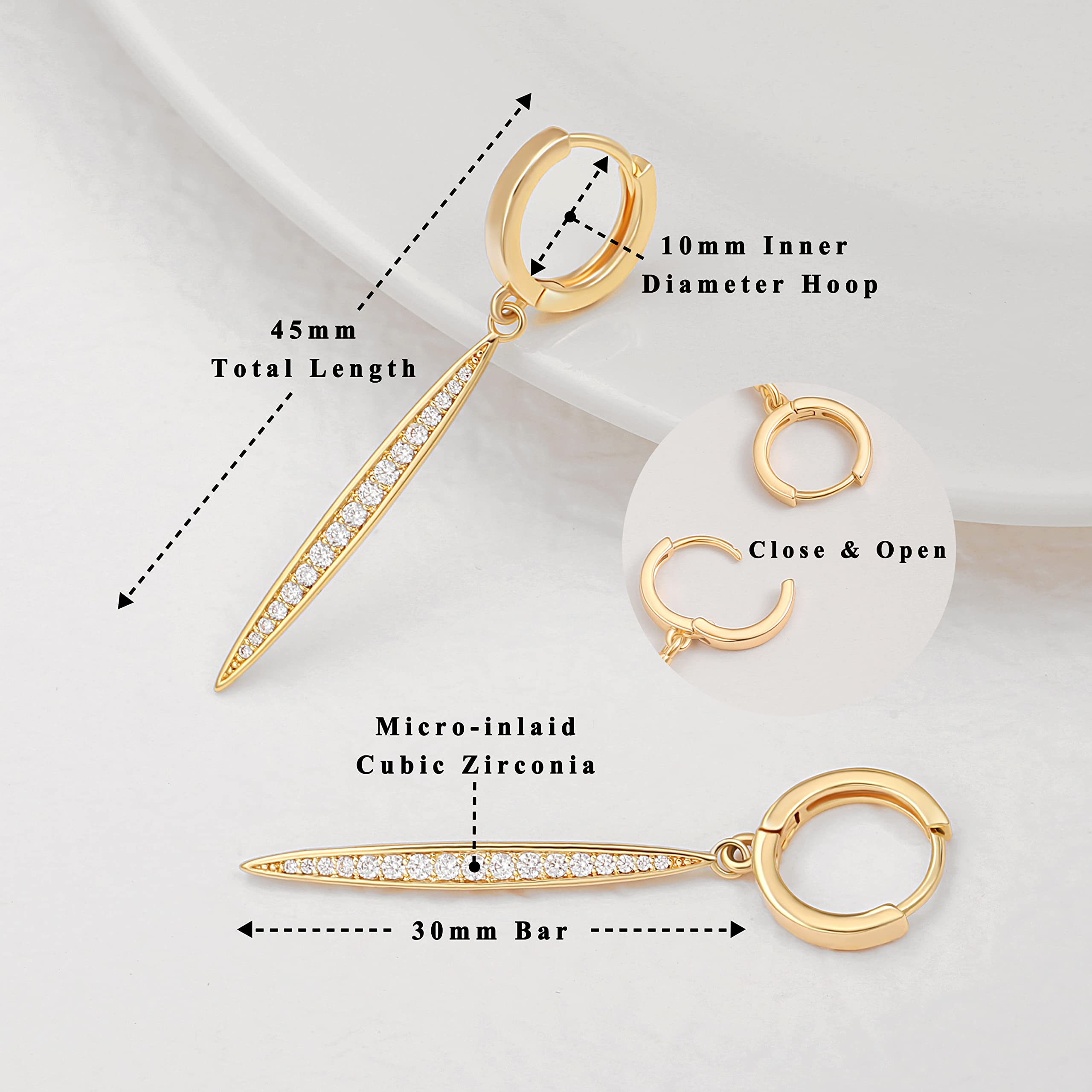 Simple Circle Bar Dangle Earrings 18k Gold Big Hoop Stud Minimalist Jewelry for Women