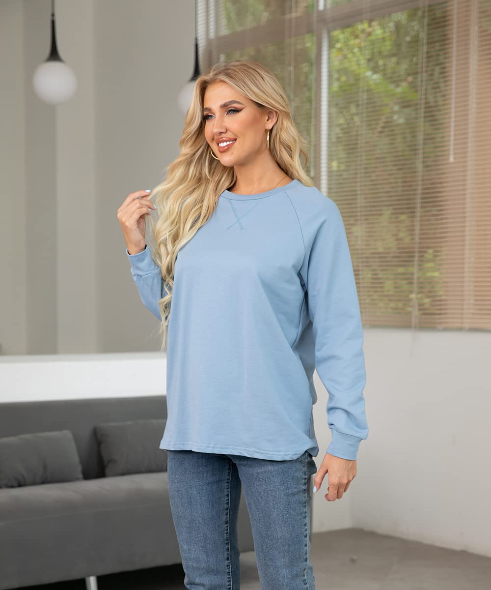 YUNDAI Sweatshirts for Women Crewneck Long Sleeve Shirts Tunic Tops for Leggings, Medium Navy