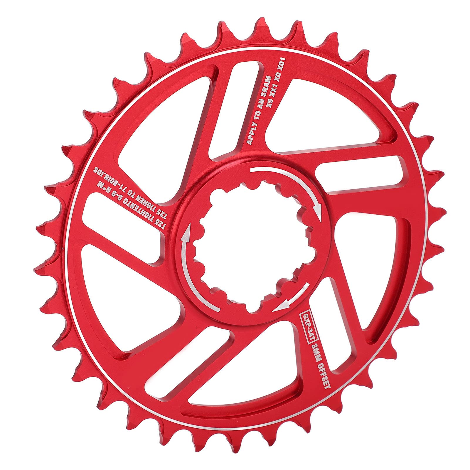 VGEBY Mountain Bike Chainring, 34T Oval Chainring Positive Negative Tooth 3mm Offset Fit for SRAM Direct Mount Chain Ring(red) Direct Mount Chainring