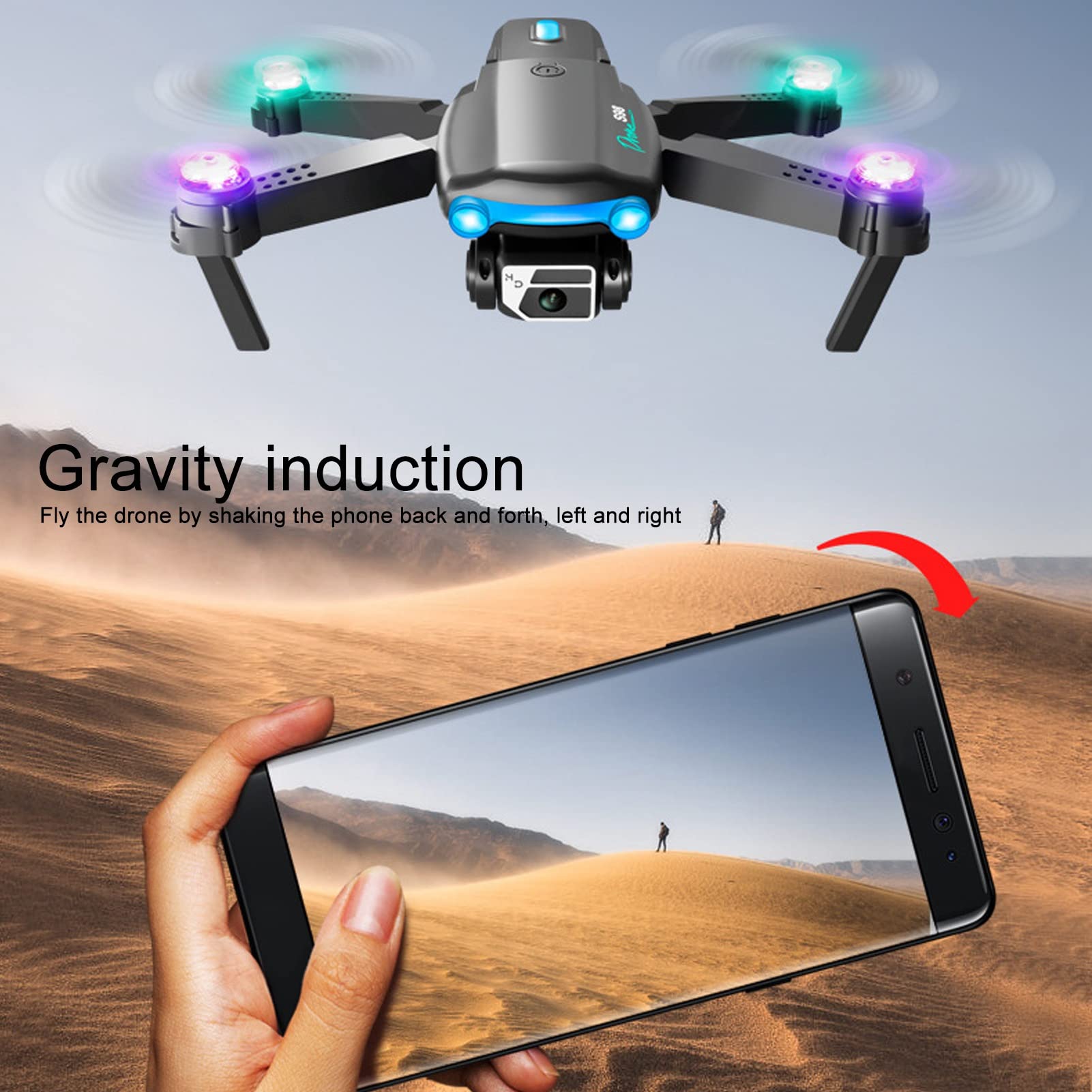 S98 RC Drone with HD Dual Camera, Folding Obstacle Avoidance RC UAV Quadcopter Helicopter for Kids Adults, 360 Degree, Altitude Hold, 72 LEDs Mode, for Photographing Video