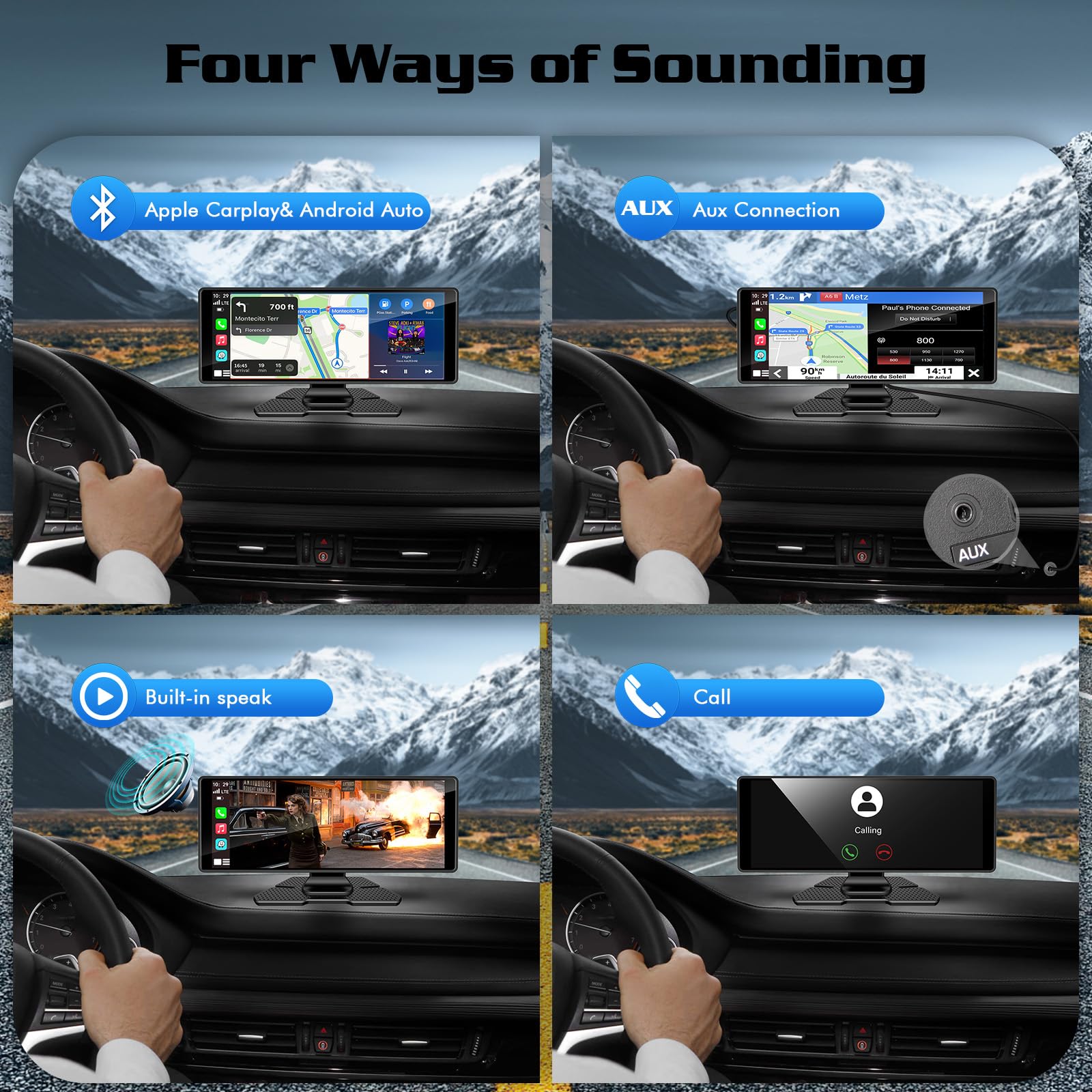 Portable Apple Carplay Screen for Car, 9.3'' Wireless Apple Car Play Stereo&Android Auto Touch Screen with 2.5K Dash Cam, 1080p Backup Camera/Loop Recording/Bluetooth/GPS Navigation/Mirror Link