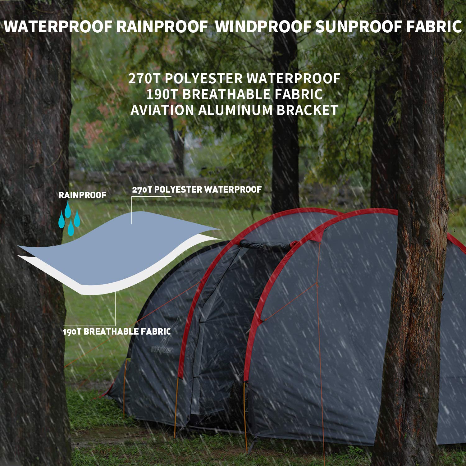 Wolf Walker Motorcycle Tent for Camping 2-3 Person Waterproof Instant Tents with Integrated Motorcycle Port for Outdoor Hiking, Backpacking, Picnic Fast Pitch
