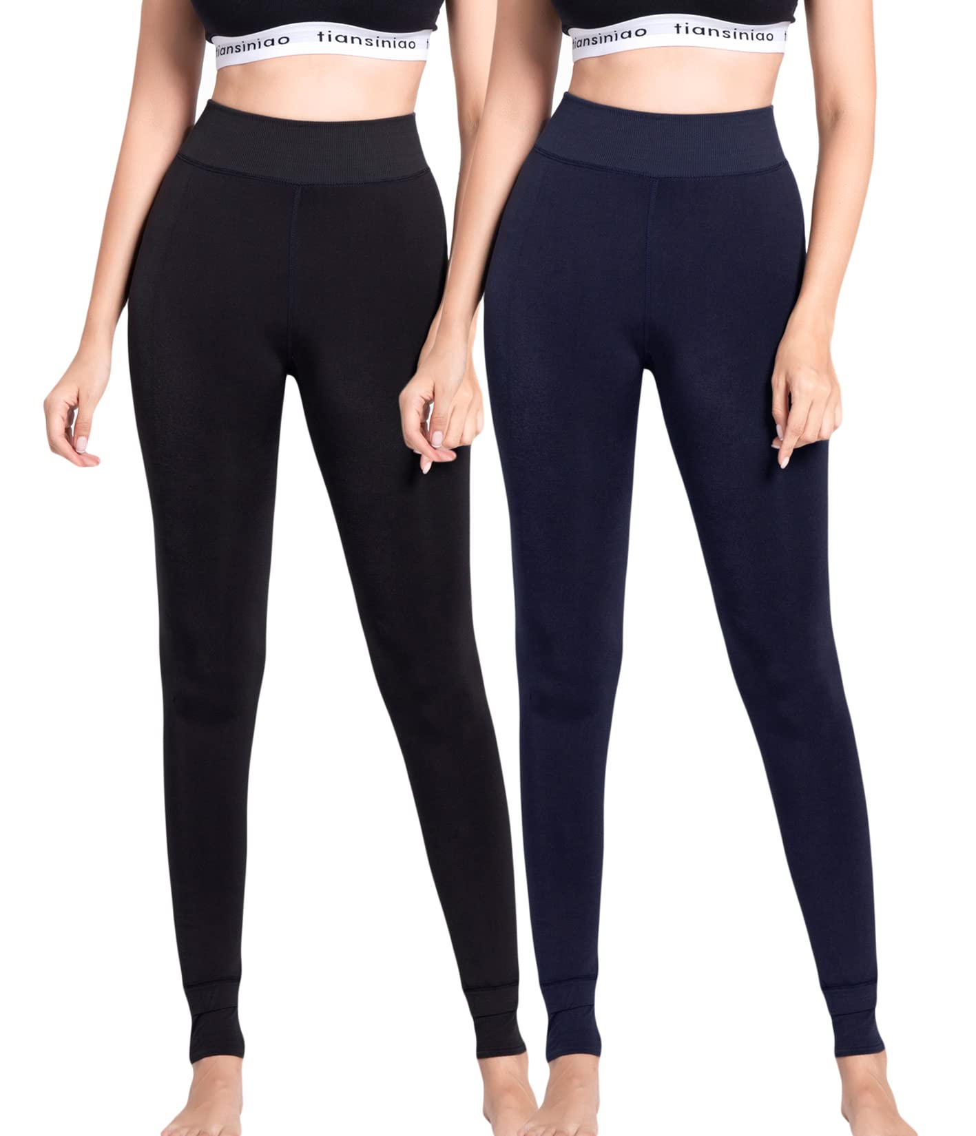 Romastory Women's Winter Warm Fleece Lined Tights High Waisted Elastic Leggings Pants (Black),Free Size Fits ( US S/M )