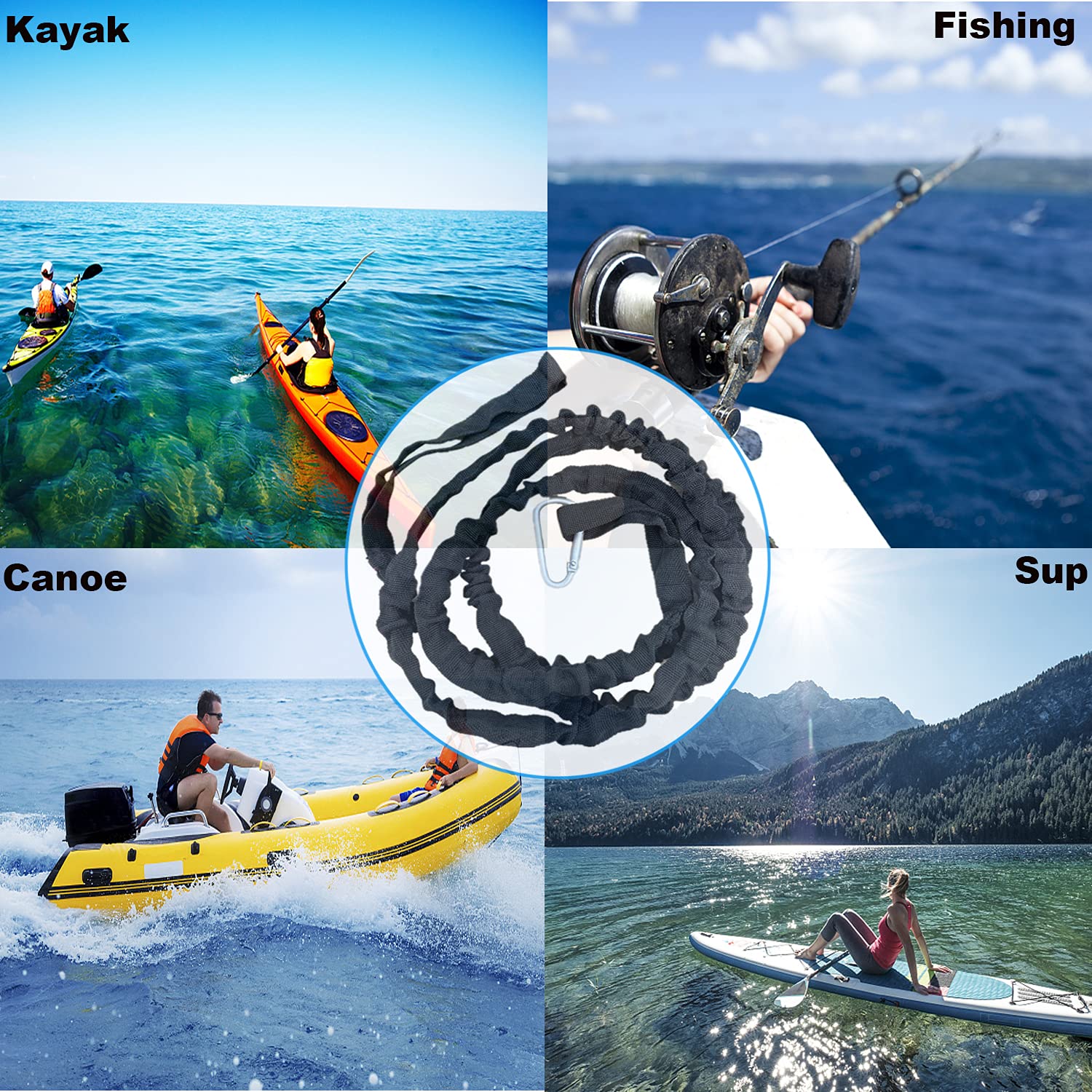 YUNNLEZT Black Stretchable Kayak Paddle Leash Lanyard Stretchable Coiled Lanyard for Fishing Rod, SUP Paddles, Paddle Board, Kayaking, Canoe