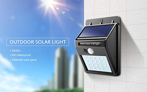 Solar Light LED Wall Lamp PIR Motion Sensor Light for Home Garden Fence Yard Outdoor Waterproof Street Light with 20 SMD LEDs Solar Powered Sunlight Human Body Induction Lamps