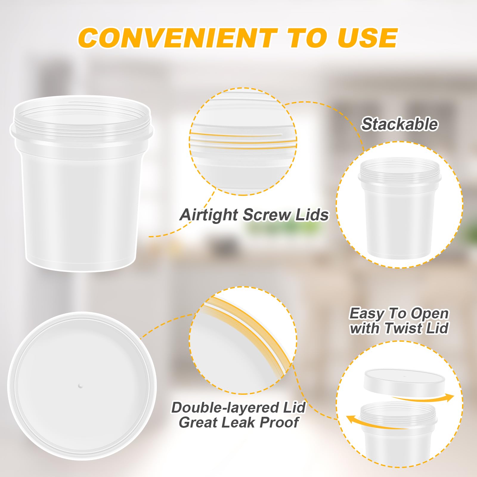 Reusable Freezer Containers Food Storage - [10 Pack-16 oz] BPA Free Plastic Deli Containers with Screw Lids for Meal Prep, Overnight Oats, Soup, Jam, Snacks - Microwave/Dishwasher/Freezer Safe