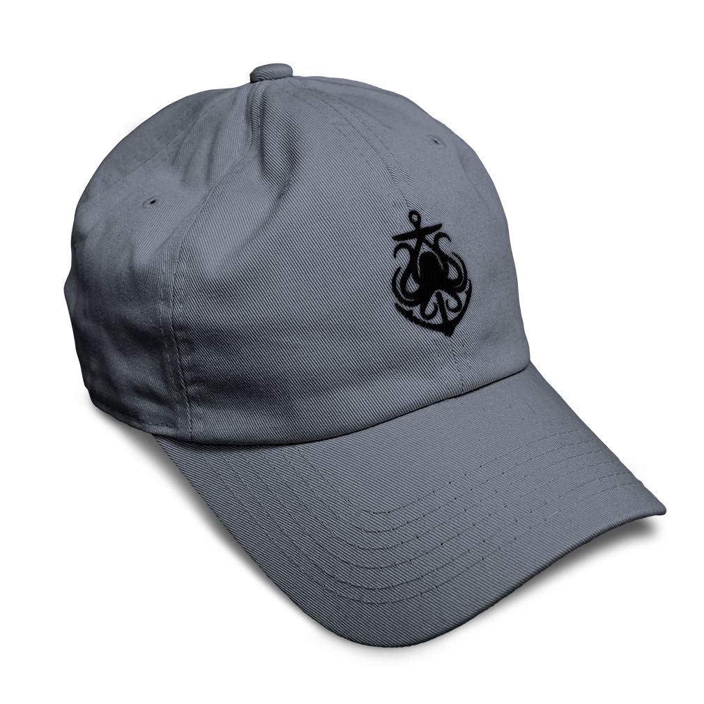 Soft Baseball Cap Black Nautical Octopus Anchor Embroidery Symbols Sailor Twill Cotton Seaman Dad Hats for Men & Women Dark Grey Design Only