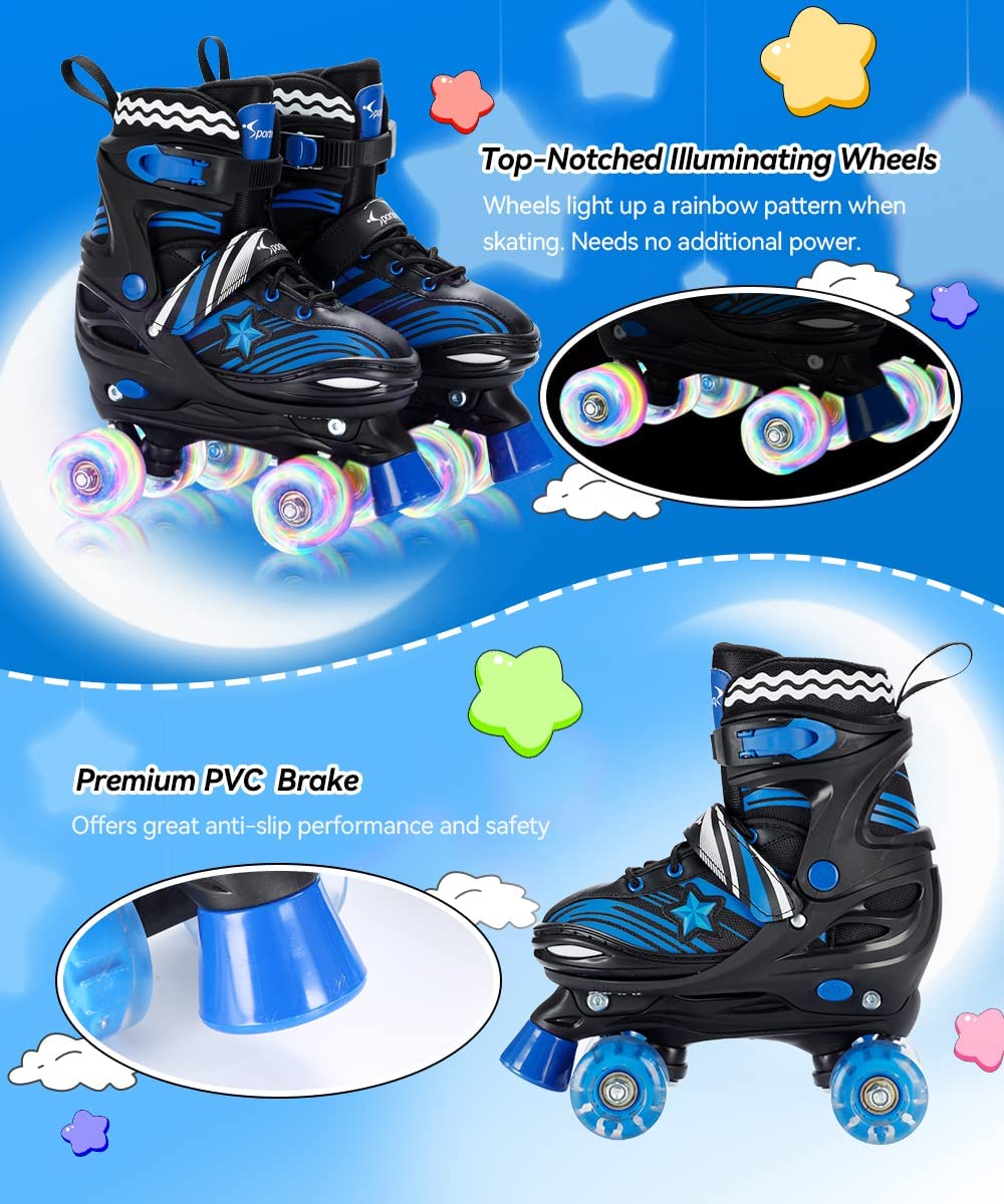 Roller Skates for Boys 4 Sizes Adjustable, Sportneer Light Up Kids Roller Skates for Age 3-5 6-12 Roller Skates with Protective Gears Illuminating Wheels Gift for Kids Toddler Beginner