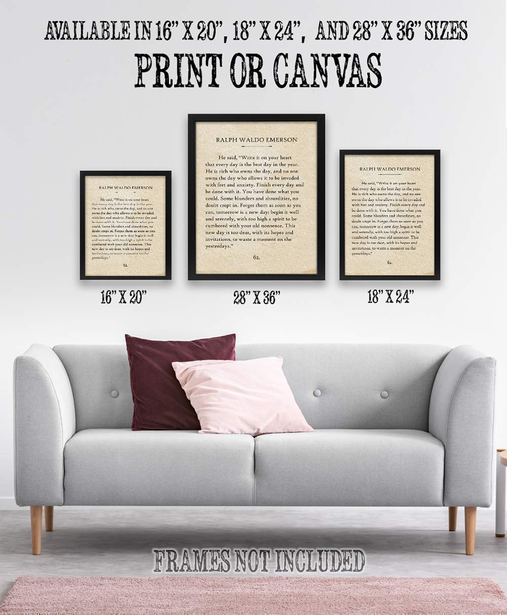 Ralph W Emerson - Write it on Your Heart That Every Day is the Best Day, Classic Home Room Decor, Inspirational Life Quote Wall Art, Book Page Style Gift, Choose Unframed Old Style Poster or Canvas