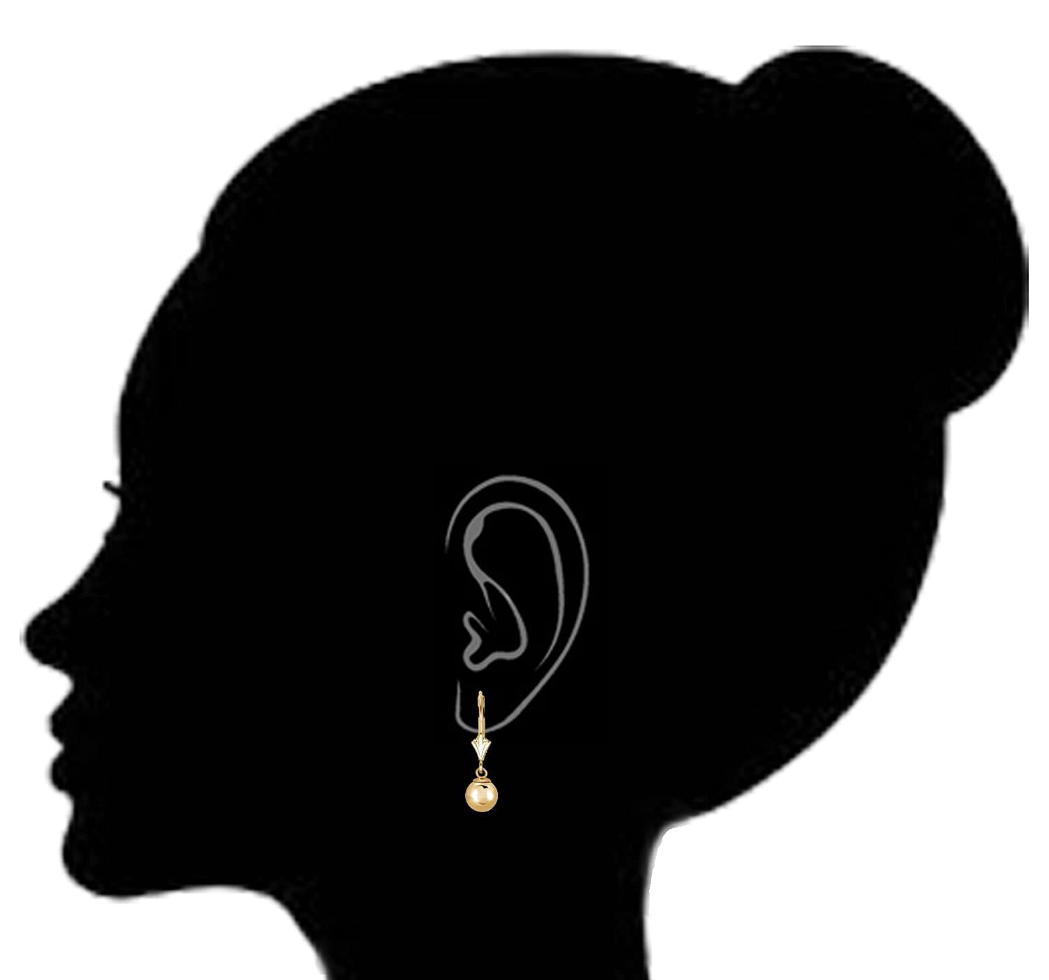 Ritastephens 14K Solid Yellow Gold Ball 6mm Lever Back Drop Dangle Earrings