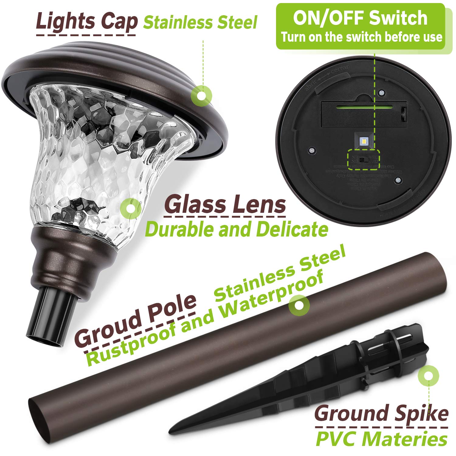 Solar Pathway Lights Outdoor, 6 Pack Metal Glass Solar Garden Lights LED Decorative Solar Walkway Lights Landscape Lighting for Driveway, Patio, Lawn, Yard