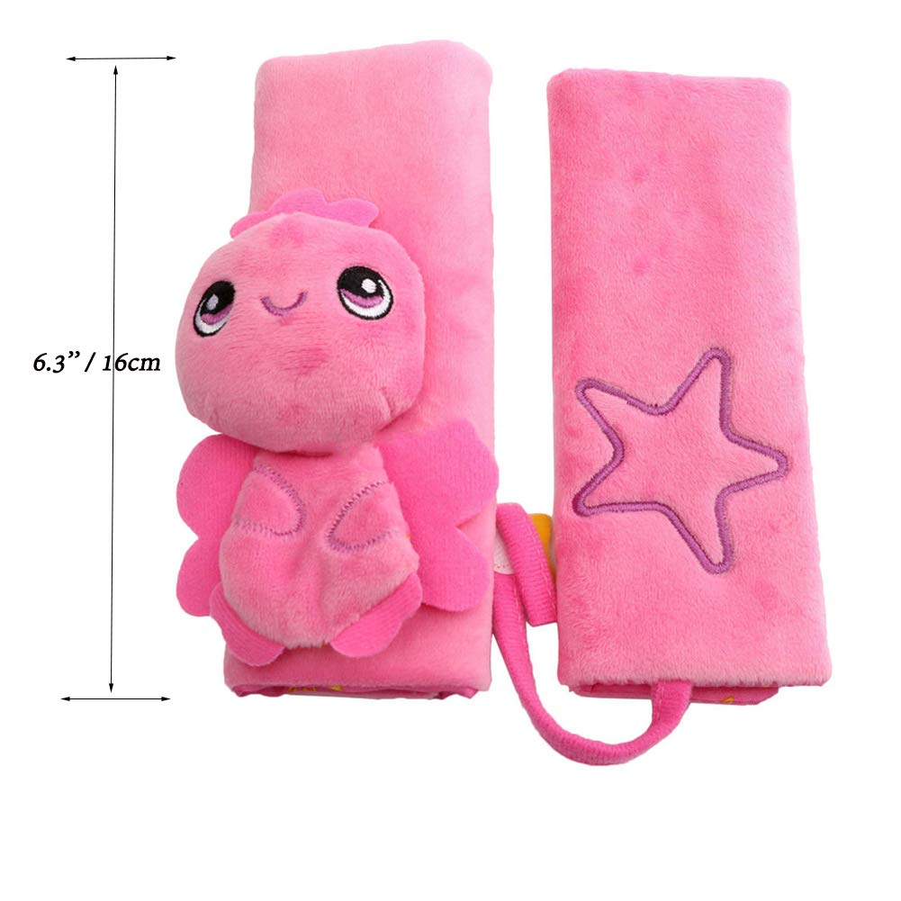 Soft Cartoon Baby Child Animal Harness Car Seat Belt Strap Covers Safety Shoulder Pad Protection Cushion for Infant Stroller Pushchair Seatbelt (Pink Angle)
