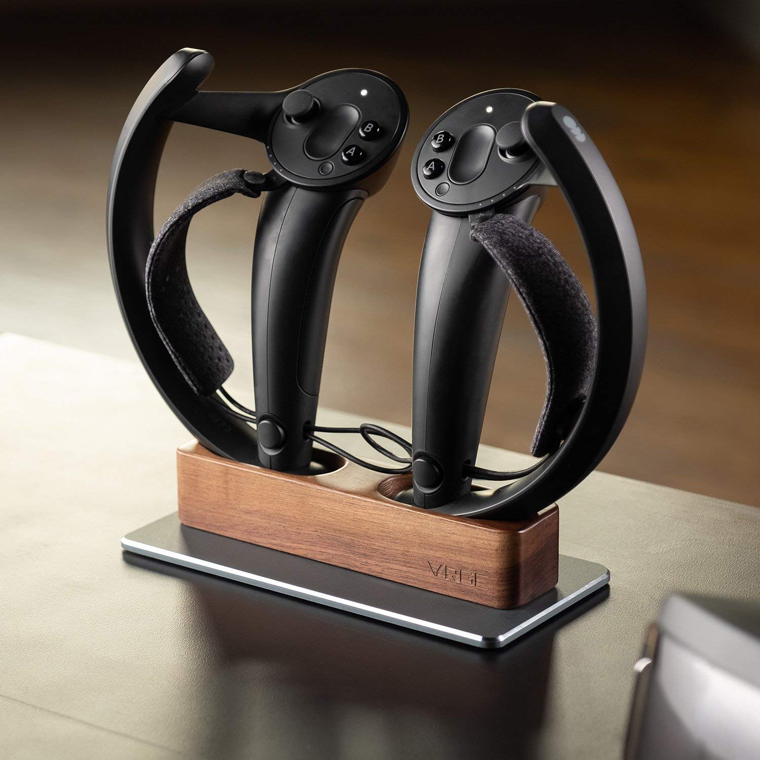 VRGE - Index Controller Dock - Premium Wood Top Storage and Charge Station for Valve Index VR Controllers