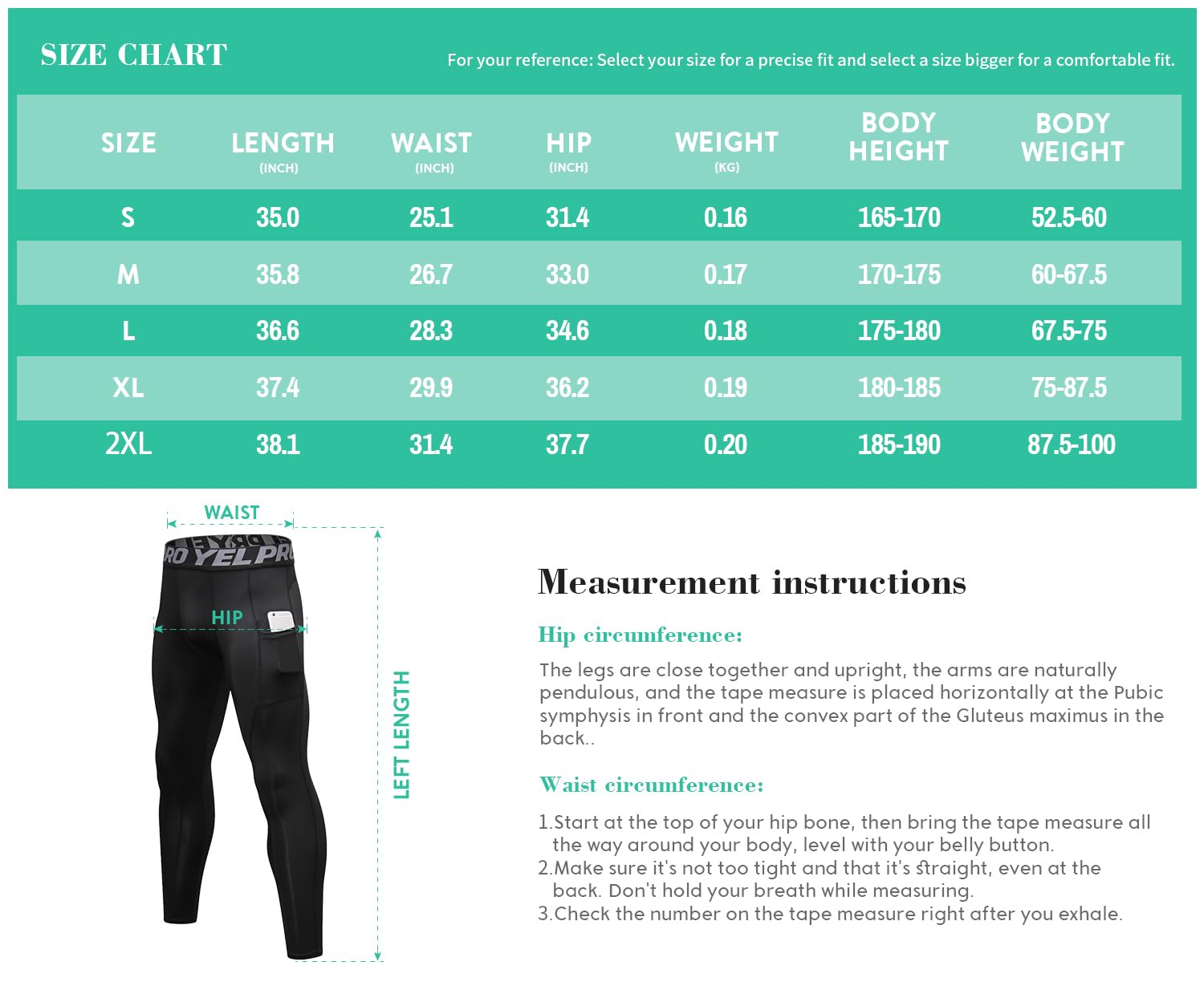 Yuerlian 3 Pack Men's Compression Pants Running Tights Workout Leggings Cool Dry Yoga Gym Pants with Pocket