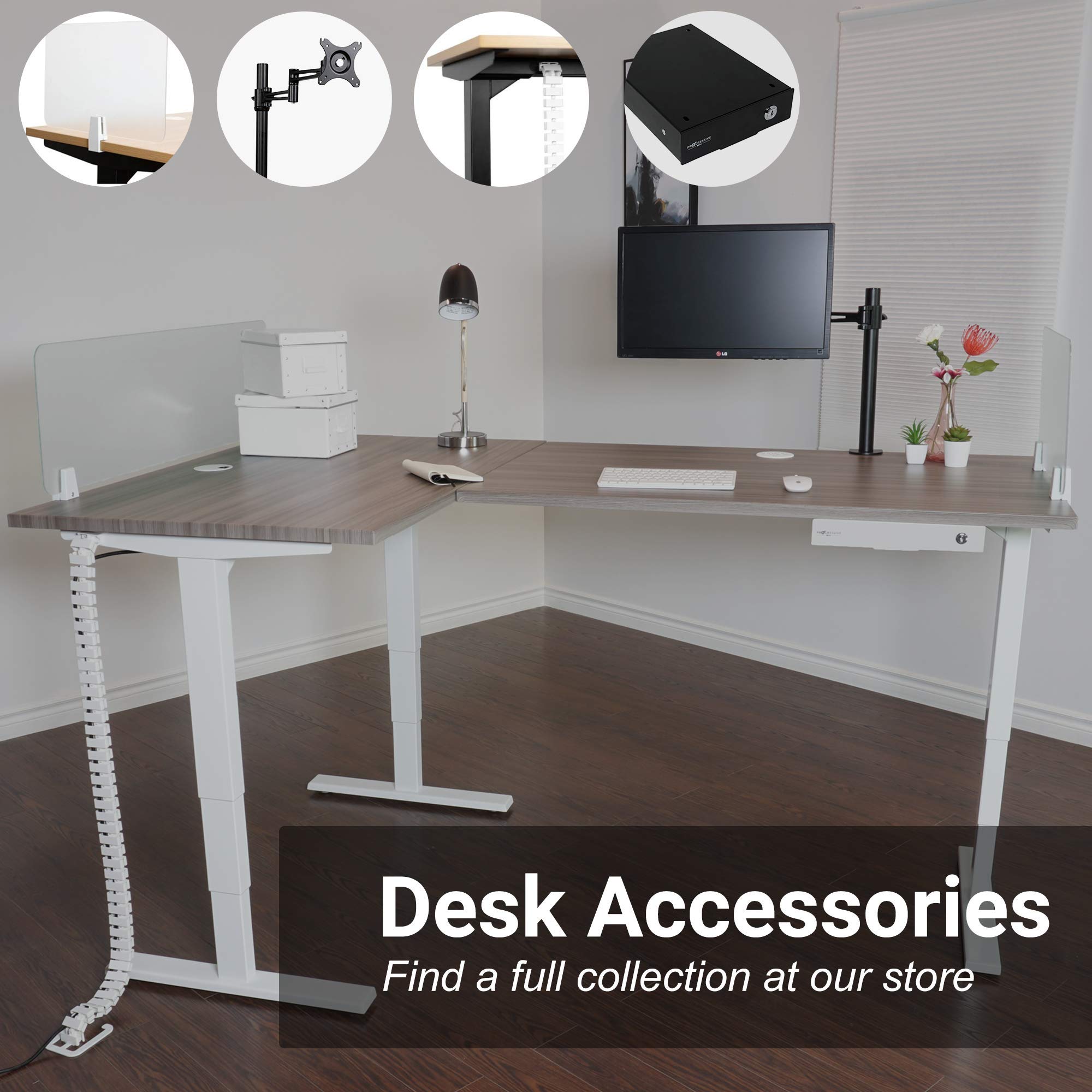 Progressive Desk L Shaped Height Adjustable Standing Desk 90" x 60" - Corner Computer Desk - Electric Stand Up Rising Workstation - Black Frame/Light Walnut Top