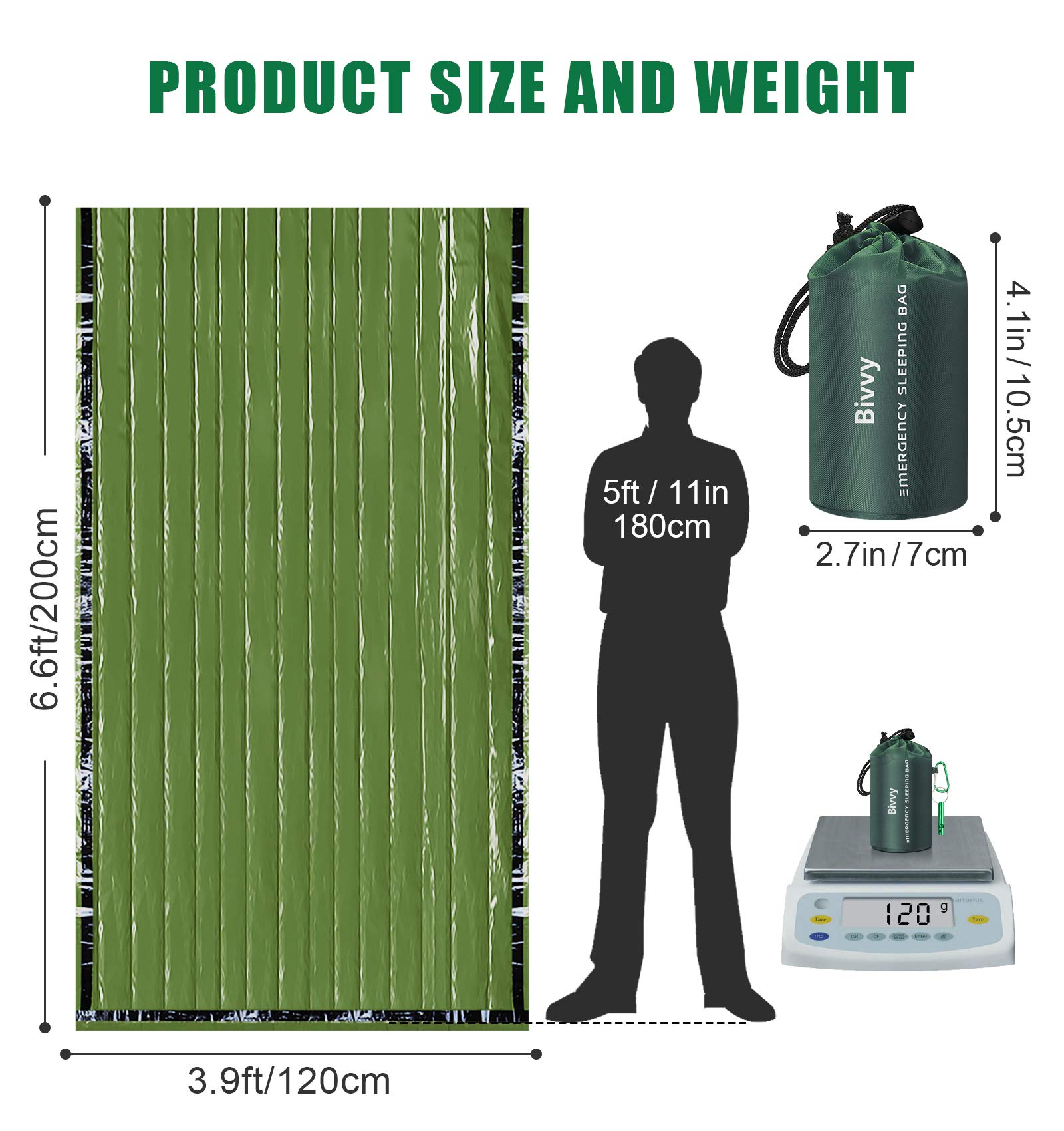 Timok Emergency Sleeping Bags Thermal-Emergency-Blankets 2 Packs Ultralight Space Blankets Survival Waterproof Outdoor Gear for Hiking, Camping, First Aid Kits, Green