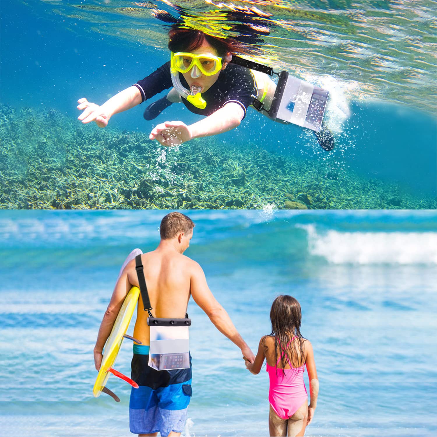 Uniswim Multifunctional Storage Pouch Waterproof Dry Bag with Adjustable Belt for Phone Valuables for Swimming Snorkeling Boating Fishing Kayaking Rafting