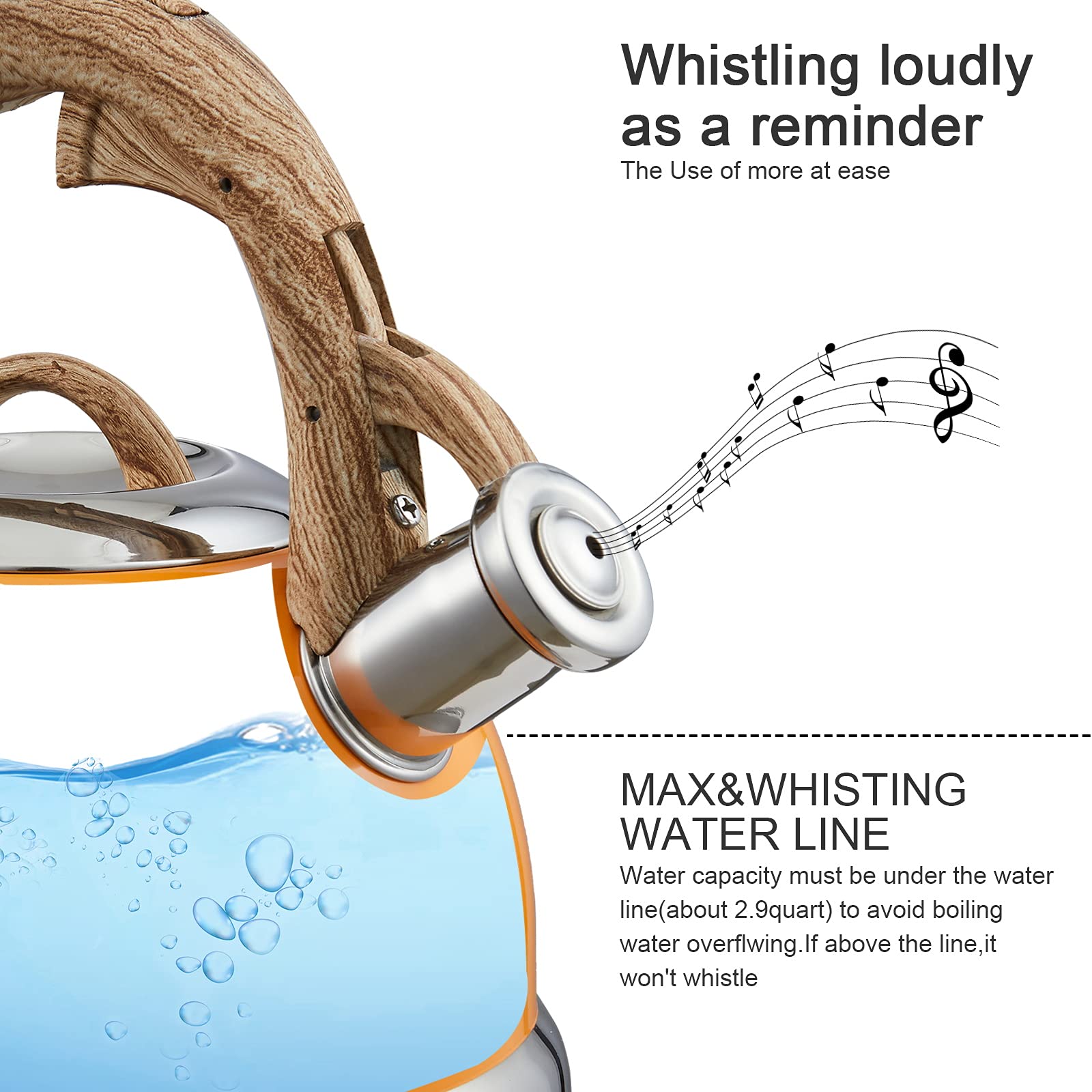 s-p Tea Kettle -2.5 Quart Stovetop Whistling Teapot Stainless Steel Tea Pots for Stove Top Whistle Tea Pot, Orange