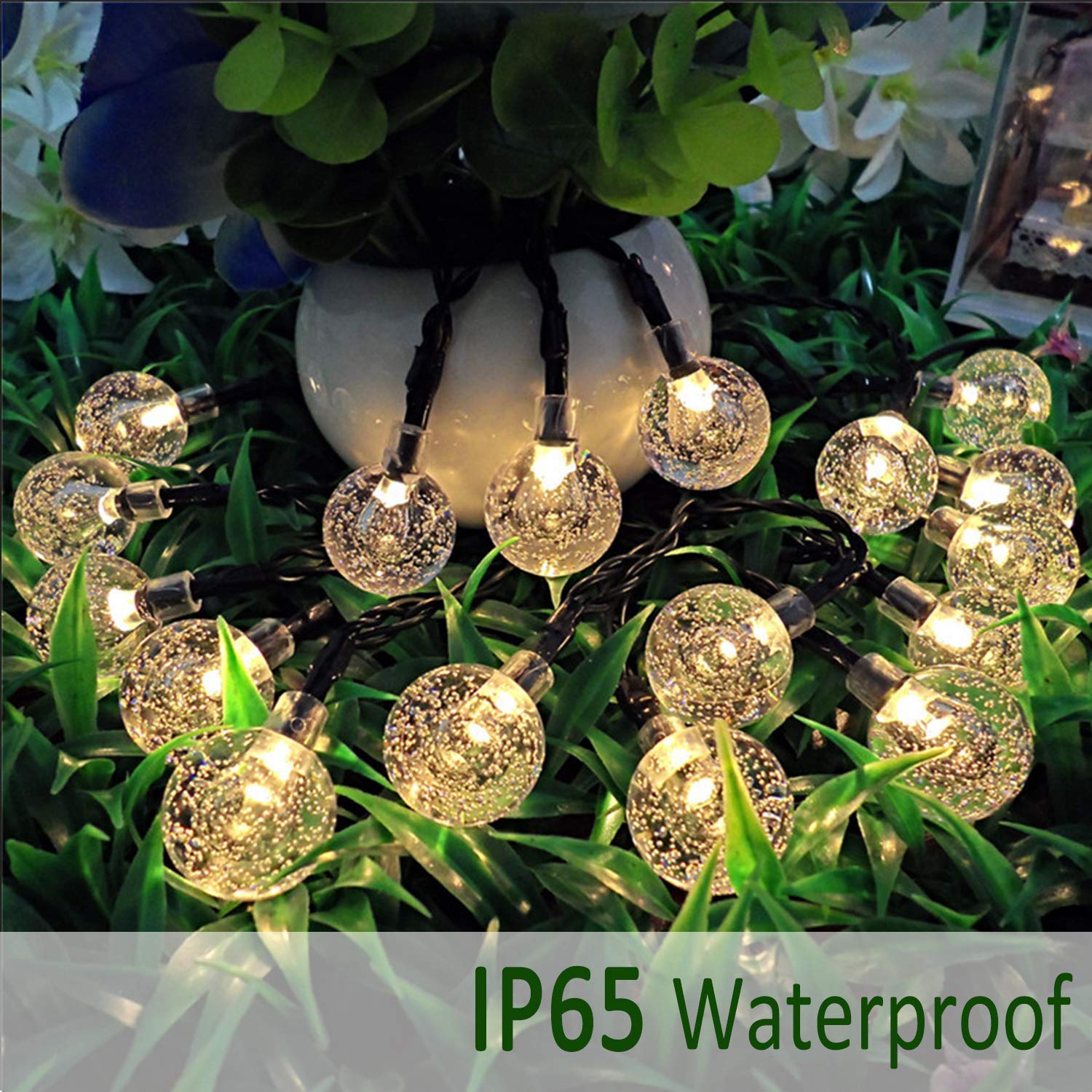 Solar String Lights Outdoor, 50 LED 24.6Ft Crystal Balls Waterproof Globe Solar Powered Fairy String Lights for Bedroom Garden Yard Home Patio Wedding Party Holiday Decoration