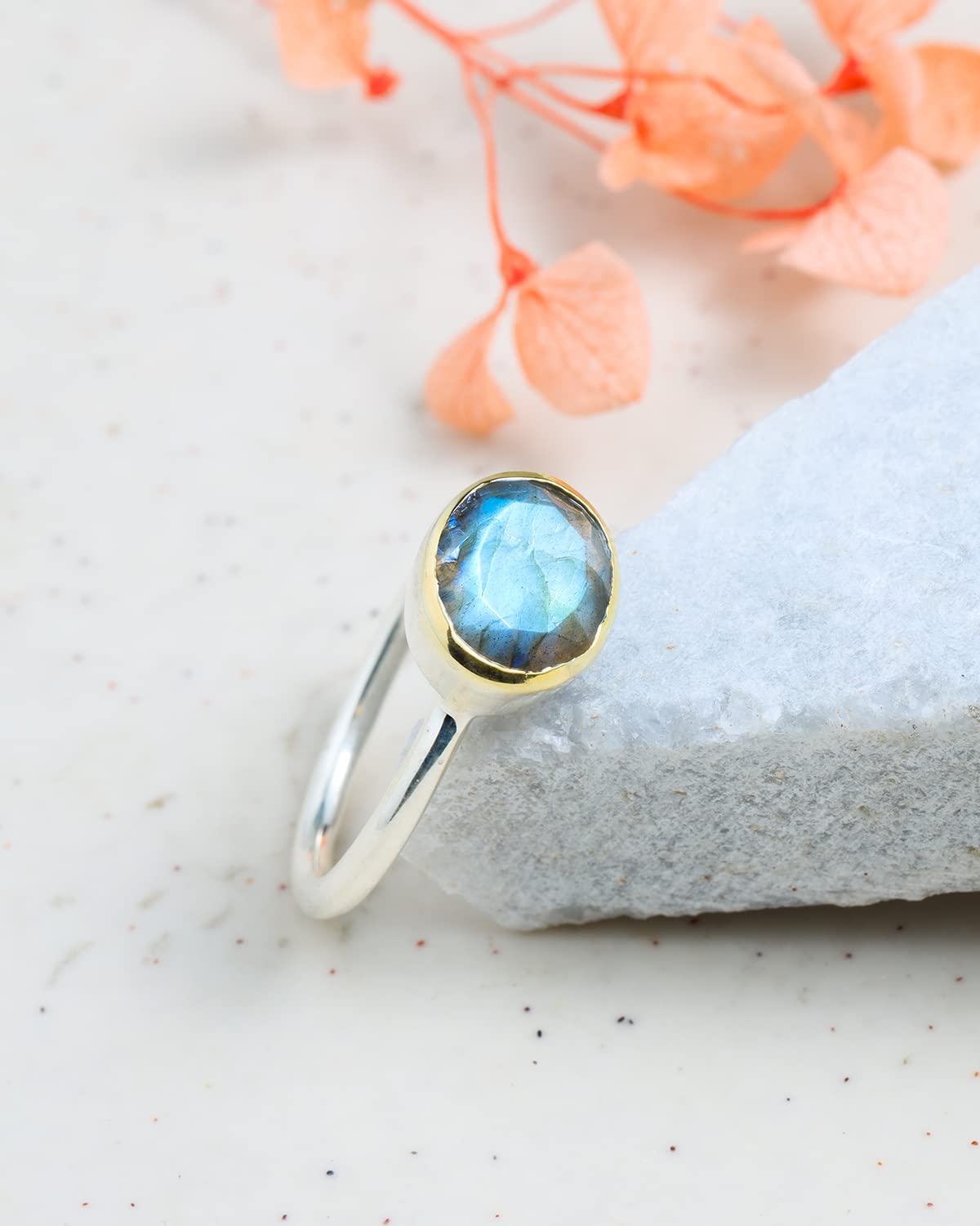 YoTreasure Labradorite Solitaire Ring 14K Gold Plated Over 925 Silver Jewelry (10)