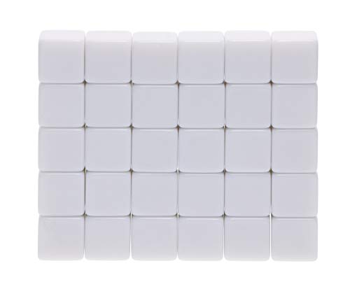 Shapenty 16MM White Acrylic Uniform Blank Dice Cubes for Classroom Board Games, DIY Sticker, Math Counting Teaching, Party Favor, Fun, Alphabet Numbers Puzzle Building Blocks Custom Dice Making, 30PCS