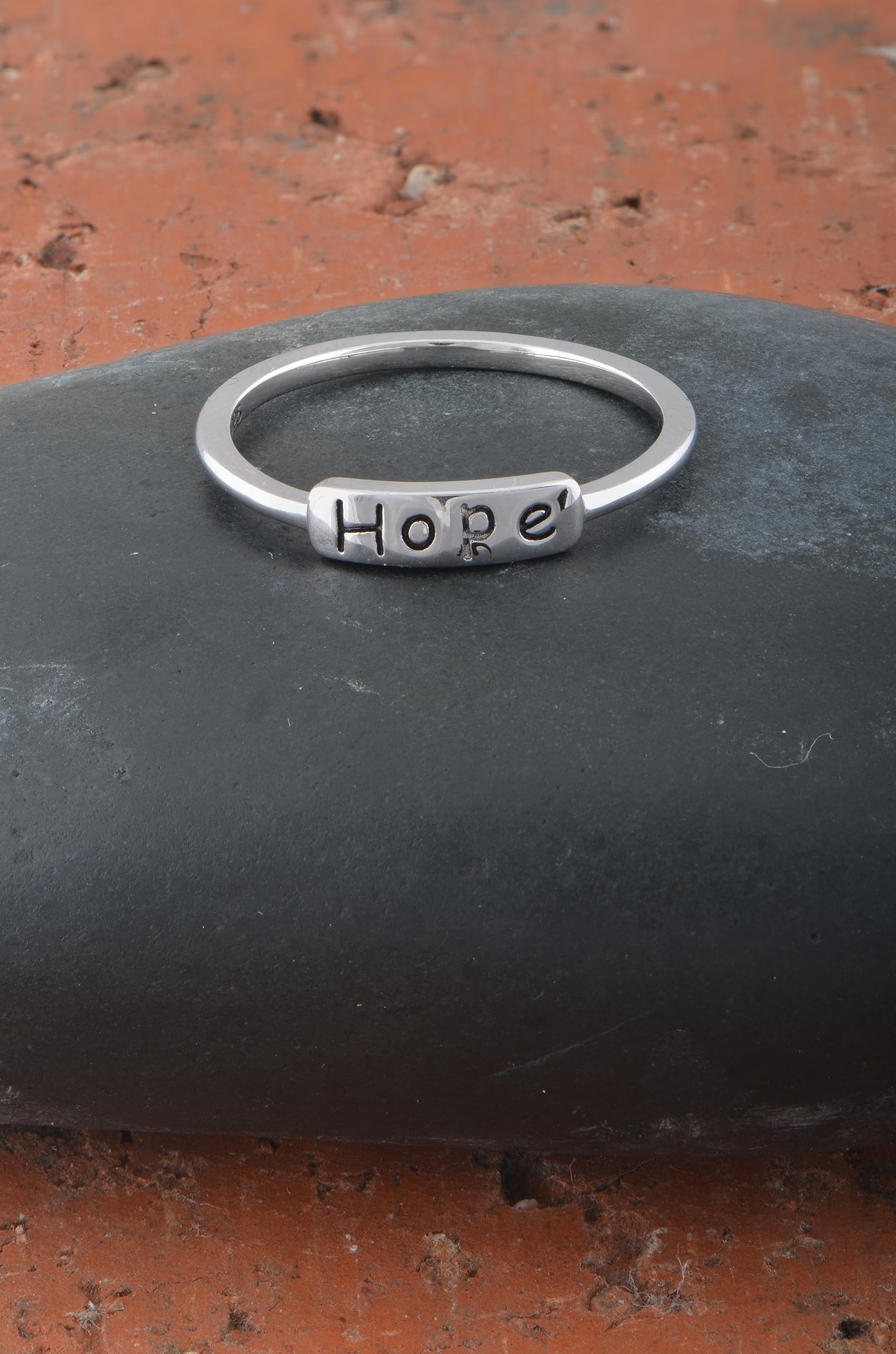 SILVERCLOSEOUT Rhodium Plated Sterling Silver Ladies Stackable Hope Inspiration Ring - Size 5