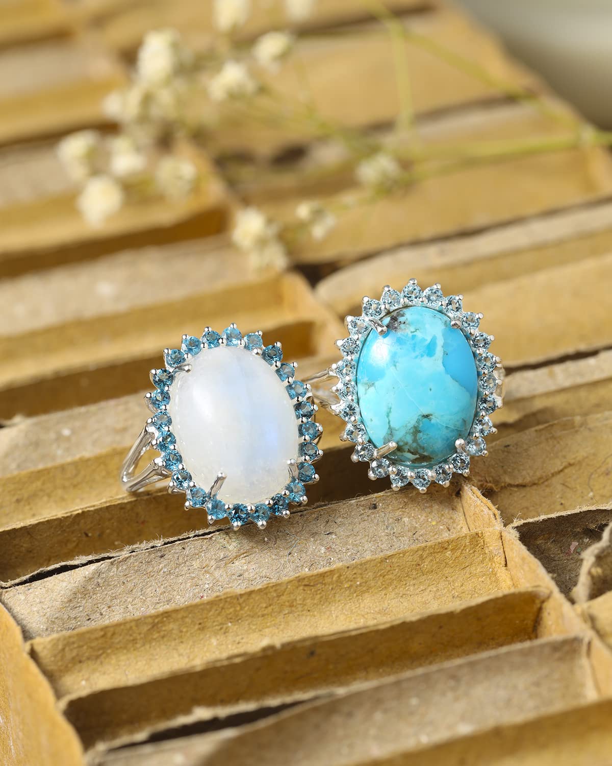 YoTreasure Moonstone London Blue Topaz 925 Sterling Silver Chunky Ring Jewelry