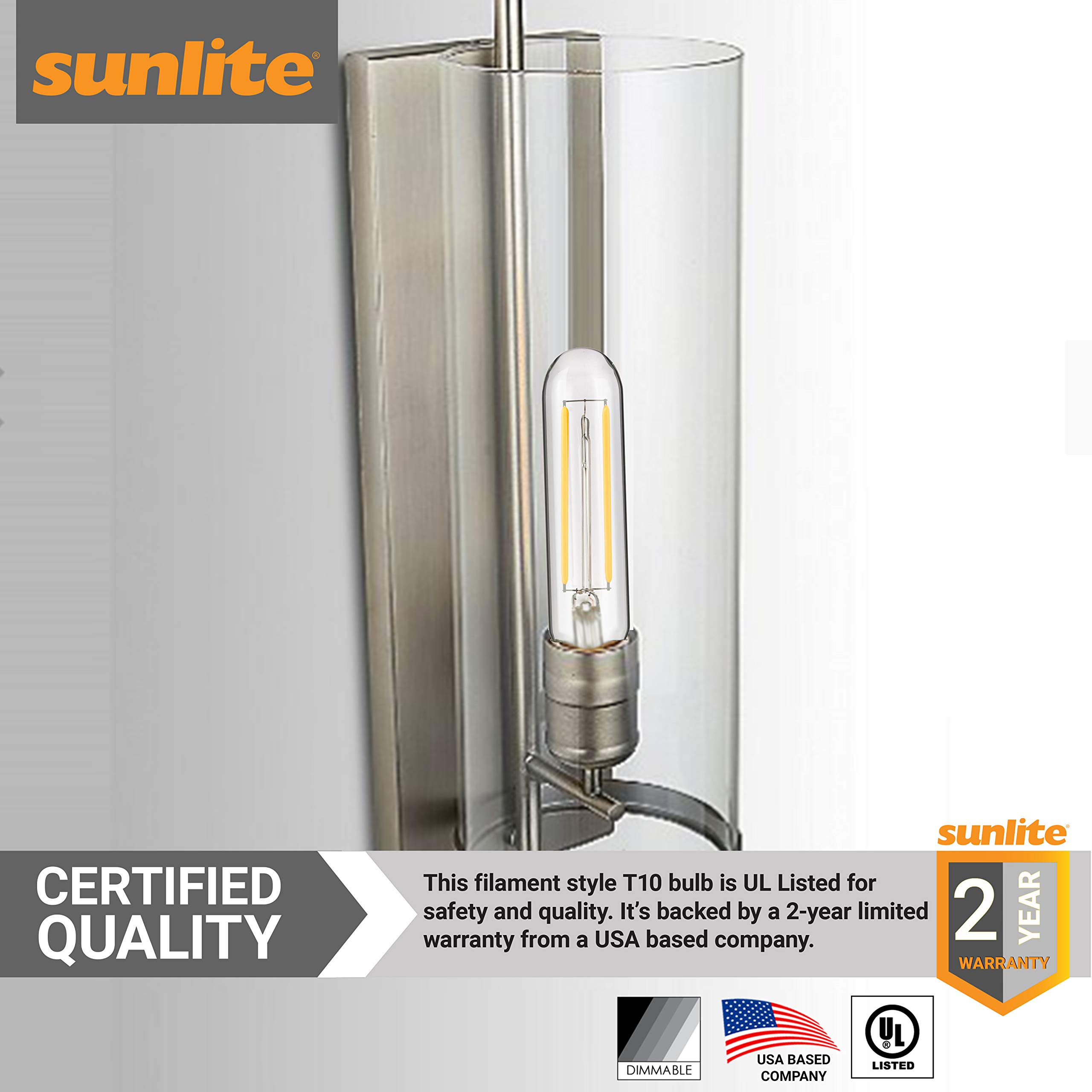 Sunlite 40232 LED Filament T10 Tubular Light Bulb, 2 Watts (25W Equivalent), 160 Lumens, E26 Base, Dimmable, 126mm, 6 Pack 2700K - Warm White