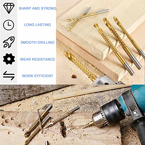 Titanium Coated HSS Twist Drill Bits - 8Pcs 3-10mm Serrated Grooving Cutting Carpenter Side Cutting Tap Spiral Saw Drill Bit Woodworking Wood Metal Plastic Hole Holesaw Tool (8)