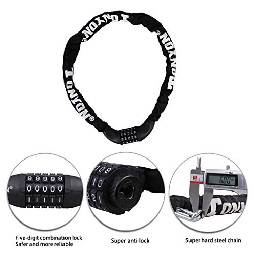 Zerlibeaful Keyless Combination Coiling 5-Digit Bicycle Bicycles Lock Chain Lock Bike for Bike Accessories Bikes with Fat Tires (Balck, One Size)