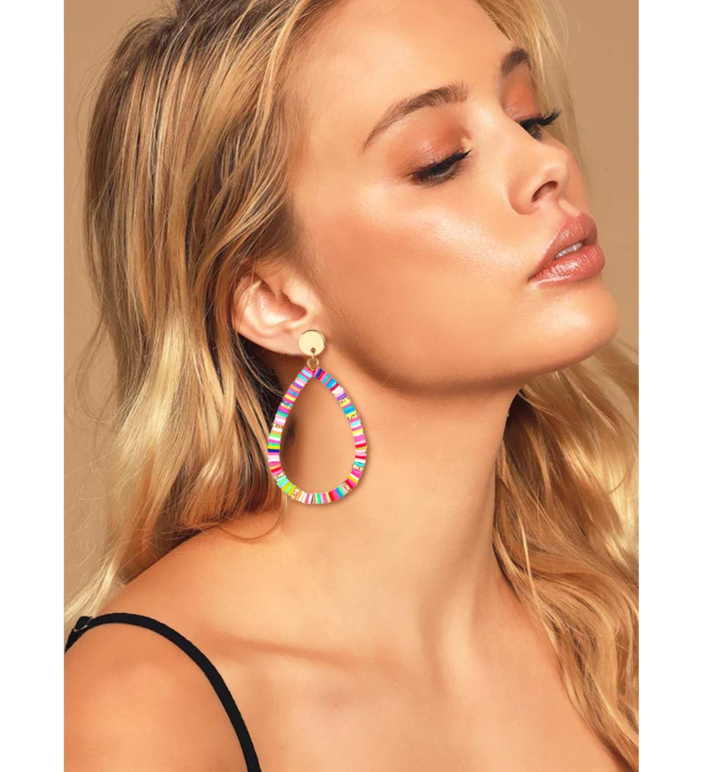 XOCARTIGE Heishi Bead Drop Earrings Colorful African Vinyl Beaded Hoop Dangle Earring Studs for Women Bohemia Summer Beach Accessory (A Rainbow)