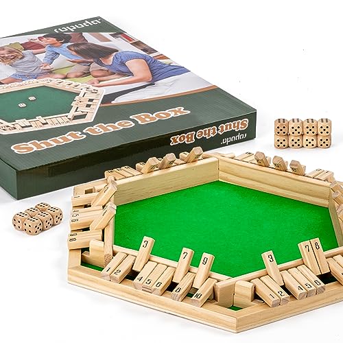 ropoda Shut The Box Game, Upgraded 1-6 Player Wooden Board Games for Adult and Kids, Shut The Box Dice Game -Addition Training, Fun for Family Game Night