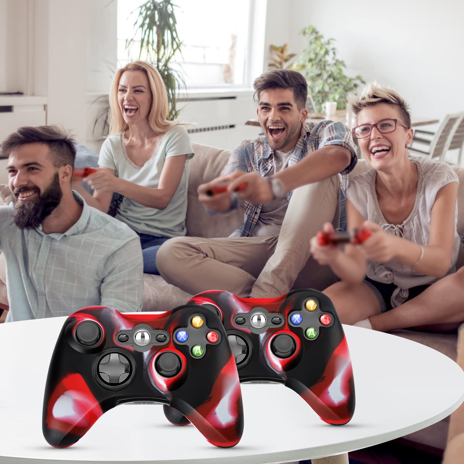 XNMOA Protective Skin for Xbox 360 Protector Cover Case for Xbox Accessories Set, Anti-Slip Soft Comfort Silicone Skin Case Compatible with Xbox 360 Controller (Red Black White )