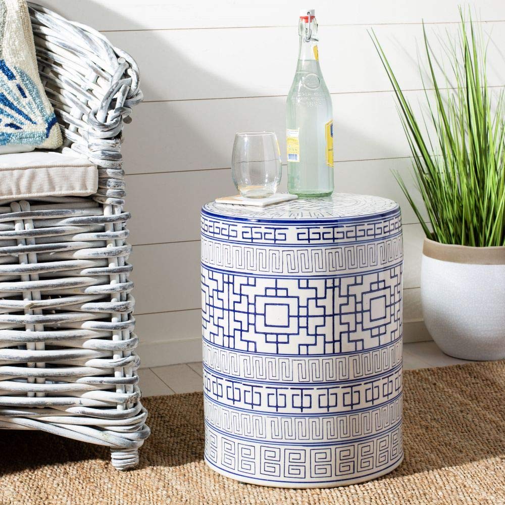 Safavieh ACS4581A Parri Ceramic Decorative Garden Stool, Blue and White