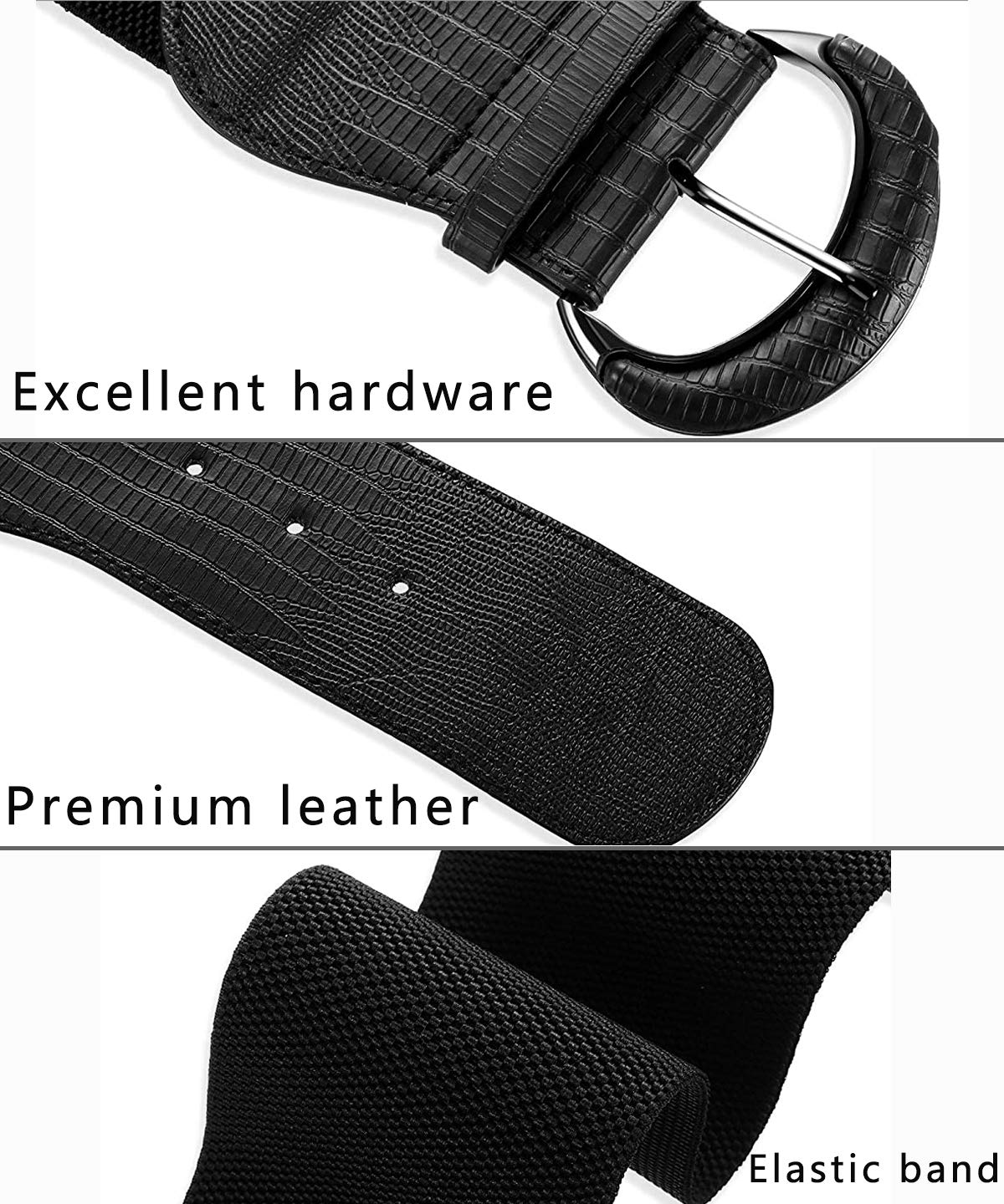 Yuni Sophy 3 pieces of women's wide belts, waist belts, leather elastic belts, ladies dresses, decorative belt hooks (Black, Large)