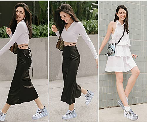 Women's Heighten Sneakers Breathable Mesh White Walking Shoes Outdoor Casual Footwear Thick-Sole(3.4 inch)