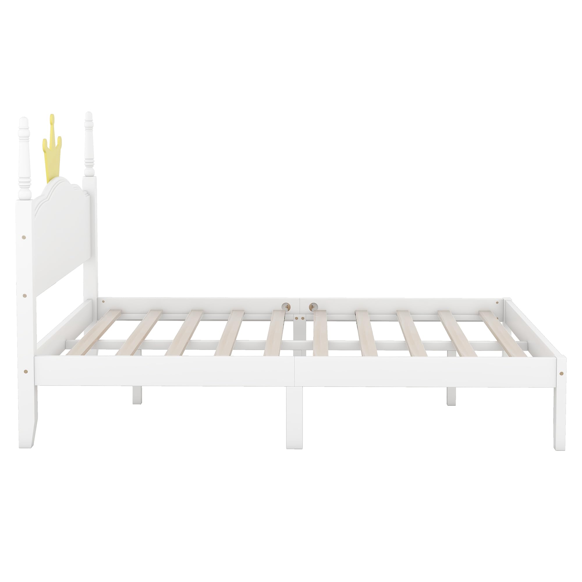 Rhomtree Full Bed Frame with Crown Shaped Headboard, Wood Full Size Platform Bed Frames with Headboard for Boy Girl Kids,No Box Spring Needed(White, Full)