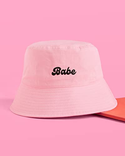 xo, Fetti Bachelorette Party Decorations Pink Babe Bucket Hat | Bridesmaid Gift, Pastel Pink and Black Embroidered, Cotton, Group Gift