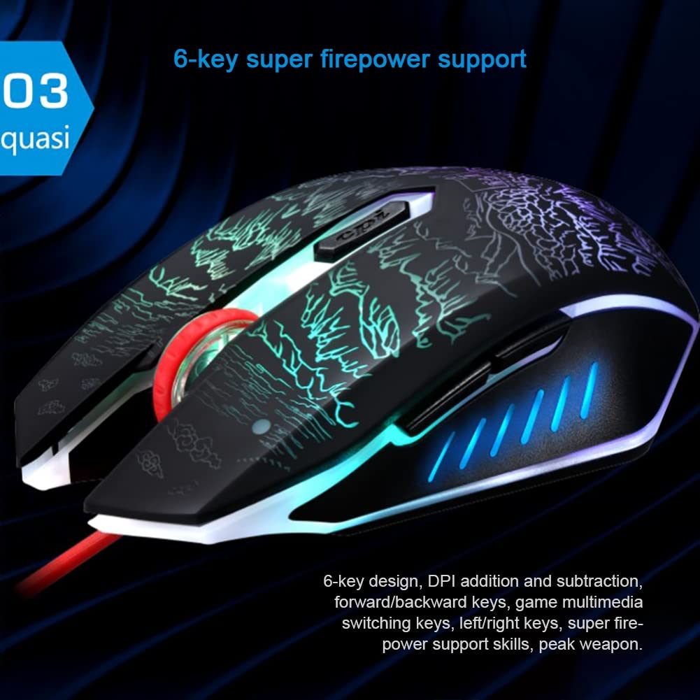 ZEROFEEL Wired Gaming Mouse with Backlit, USB Ergonomic Gamer Mouse, 3 Adjustable DPI, Luminous Computer Game Mice with 6 Programmable Buttons for Windows 7/8/XP/Vista Laptop, PC, laptops, MacBook