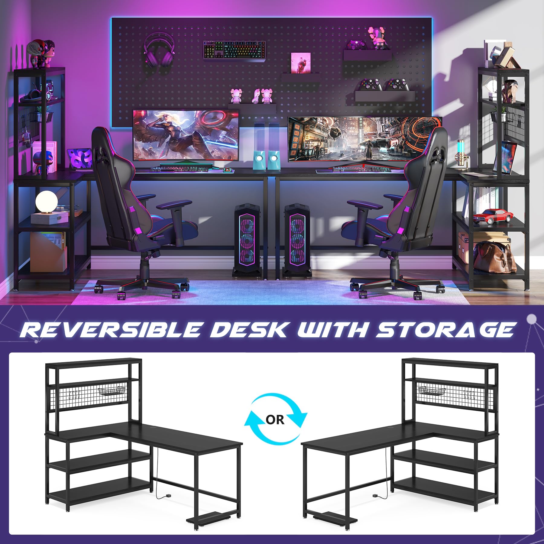 Tribesigns 67" Large Computer Desk with 9 Storage Shelves, Office Desk Study Table Writing Desk Workstation with Hutch Bookshelf for Home Office (Rustic)