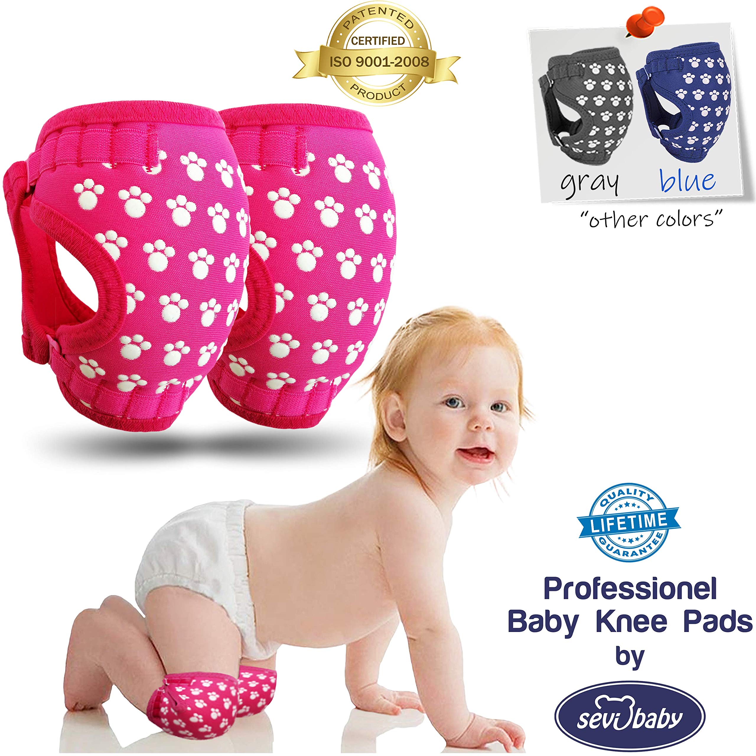 Sevi Baby Professional Knee Pads for Crawling - Ergonomic, Soft and Breathable Anti Slip Knee Protector - Adjustable Knee Warmer for Babies (Pink)