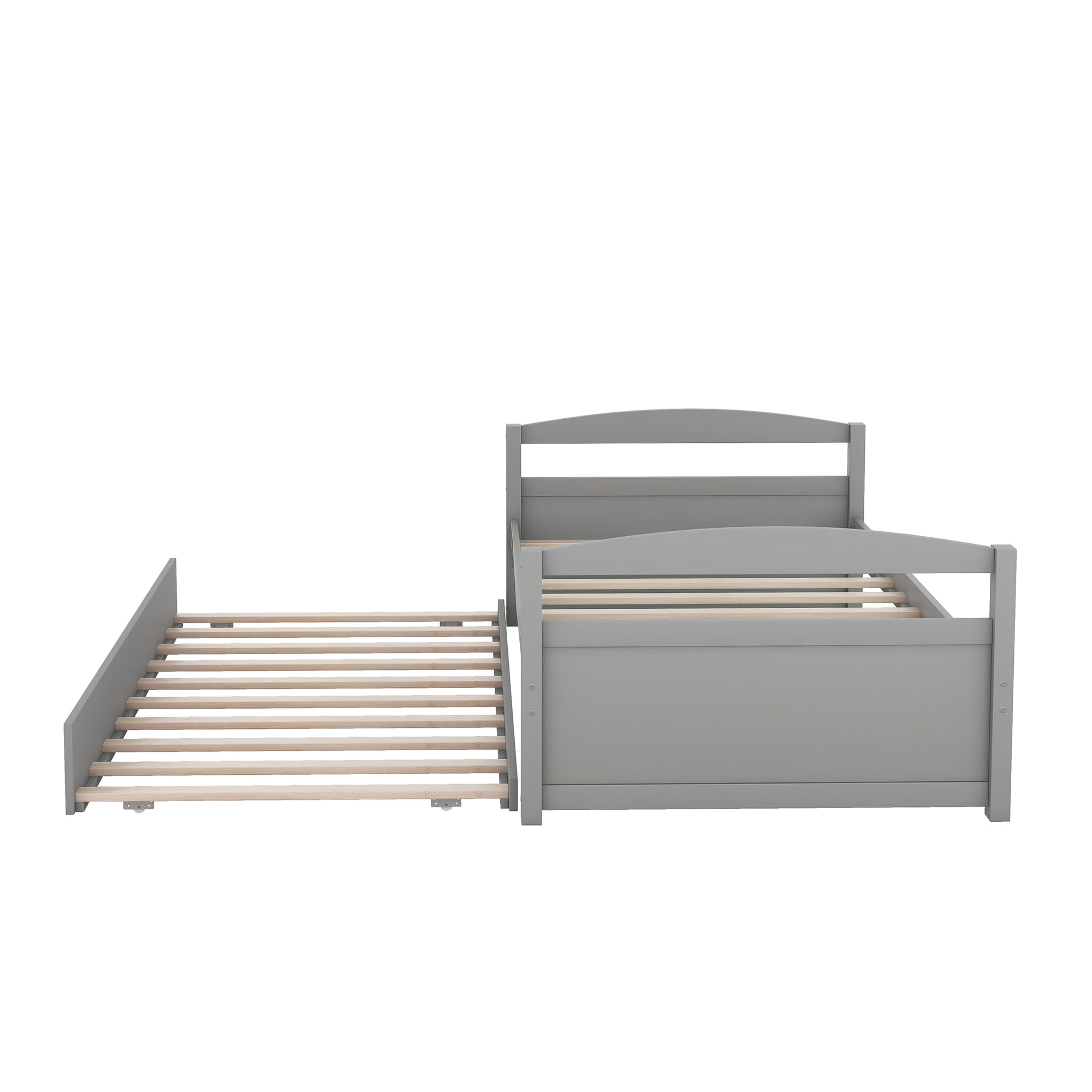 Rhomtree Twin Size Daybed with Trundle, Bed with Headboard, Wood Bed Frame, Platform Bed with Solid Construction, No Box Spring Needed(Gray, Twin)