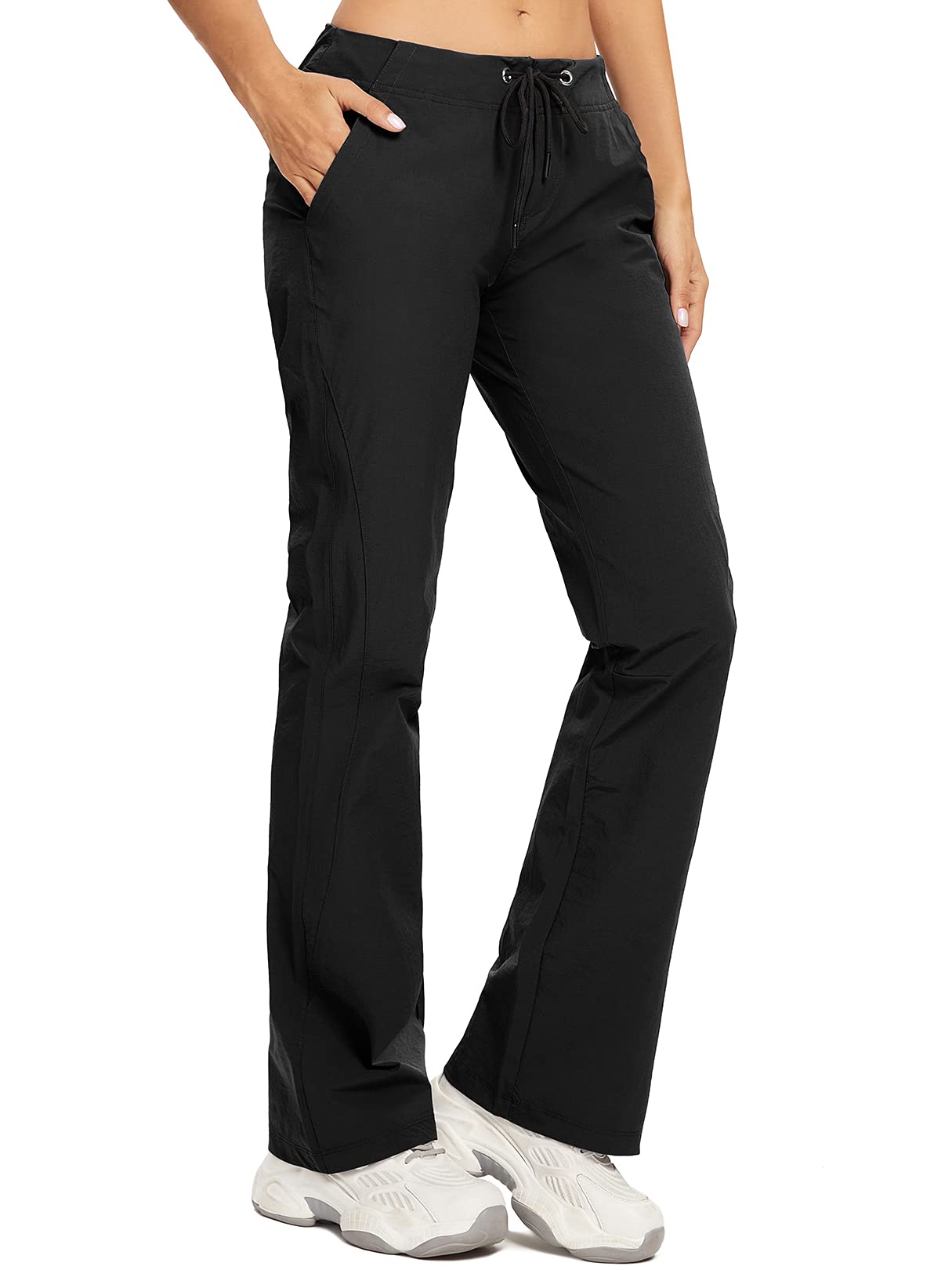 Women's Hiking Pants Travel Quick Dry Lightweight Outdoor Casual Elastic Waist Cargo Pants Black